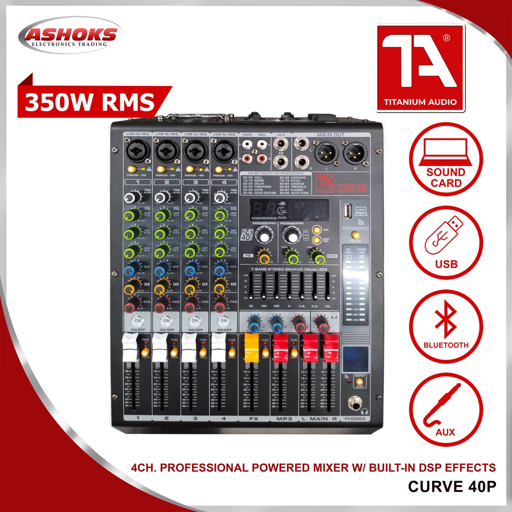 Titanium Audio Powered Mixer Curved 40P / USB, Aux, Bluetooth / 350W ...