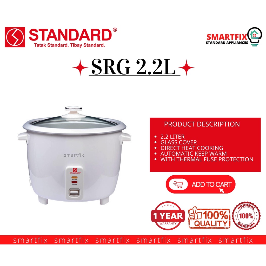 Standard Rice Cooker SRG 2.2L with Glass Lid | Shopee Philippines