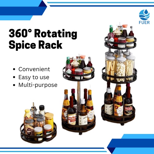 2/3 Tier 360° Rotating Spice Rack Rotatable Steel Kitchen Seasoning ...