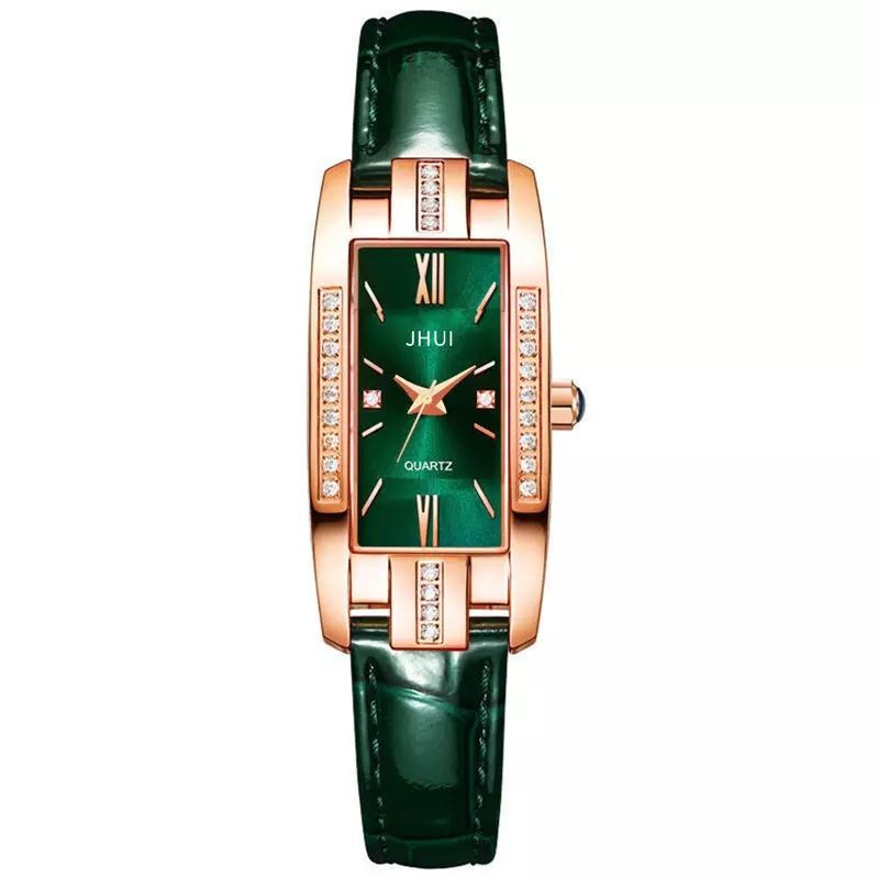 JHUI Lady Quartz Rectangle Roman Numerals Dial Vintage Watch Leather ...