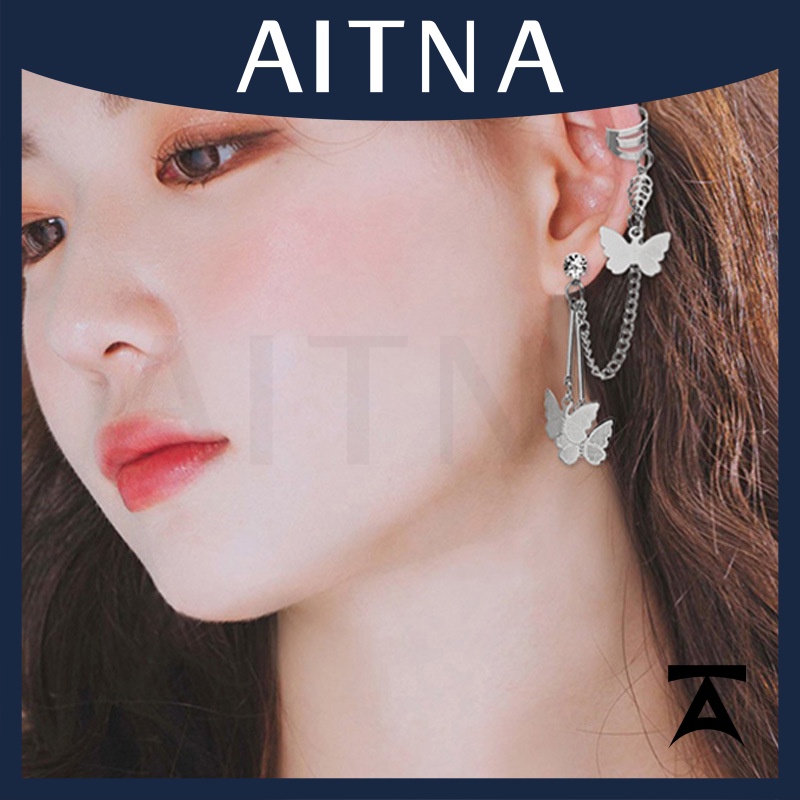 Aitna Silver Butterfly Leaf Chain Tassel Earrings Long Butterfly Hinged ...