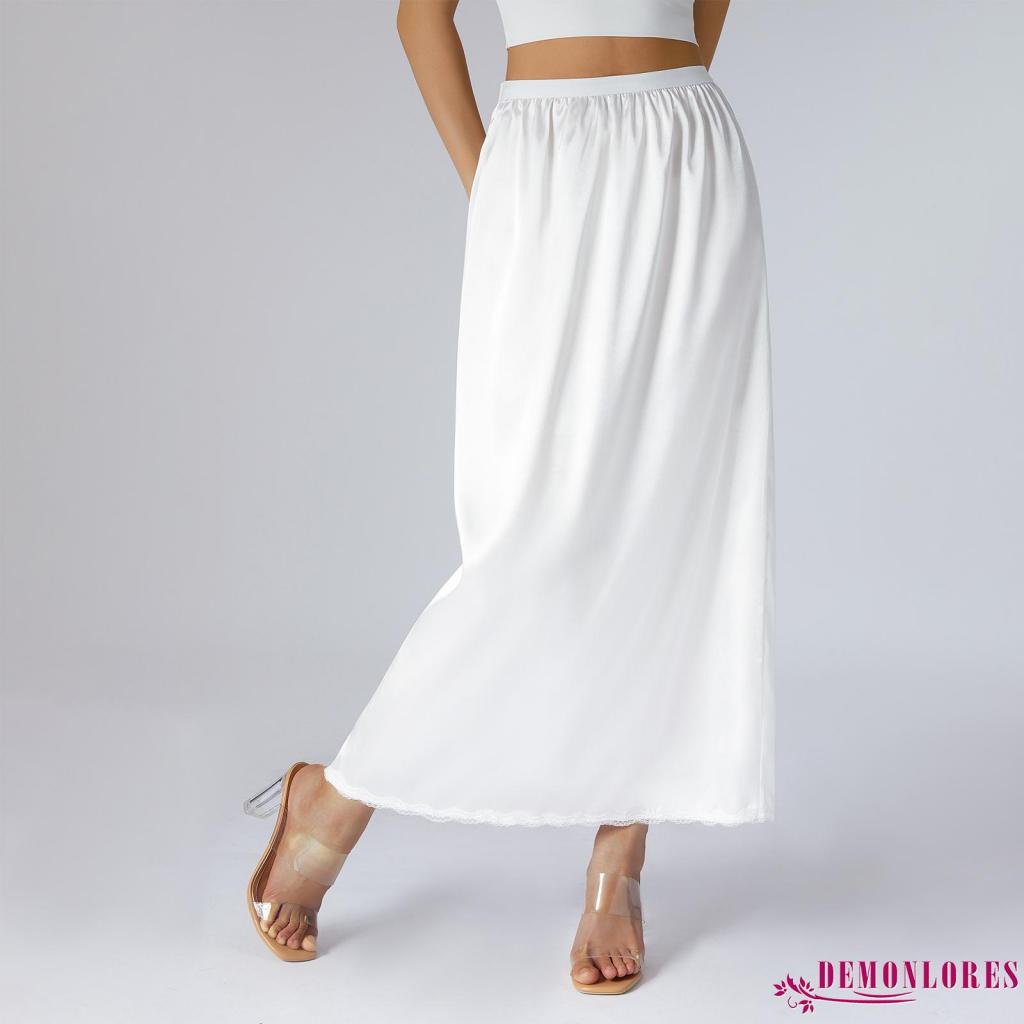 Demonlores Women Half Slip Underskirt Solid Color Elastic Waist Inner
