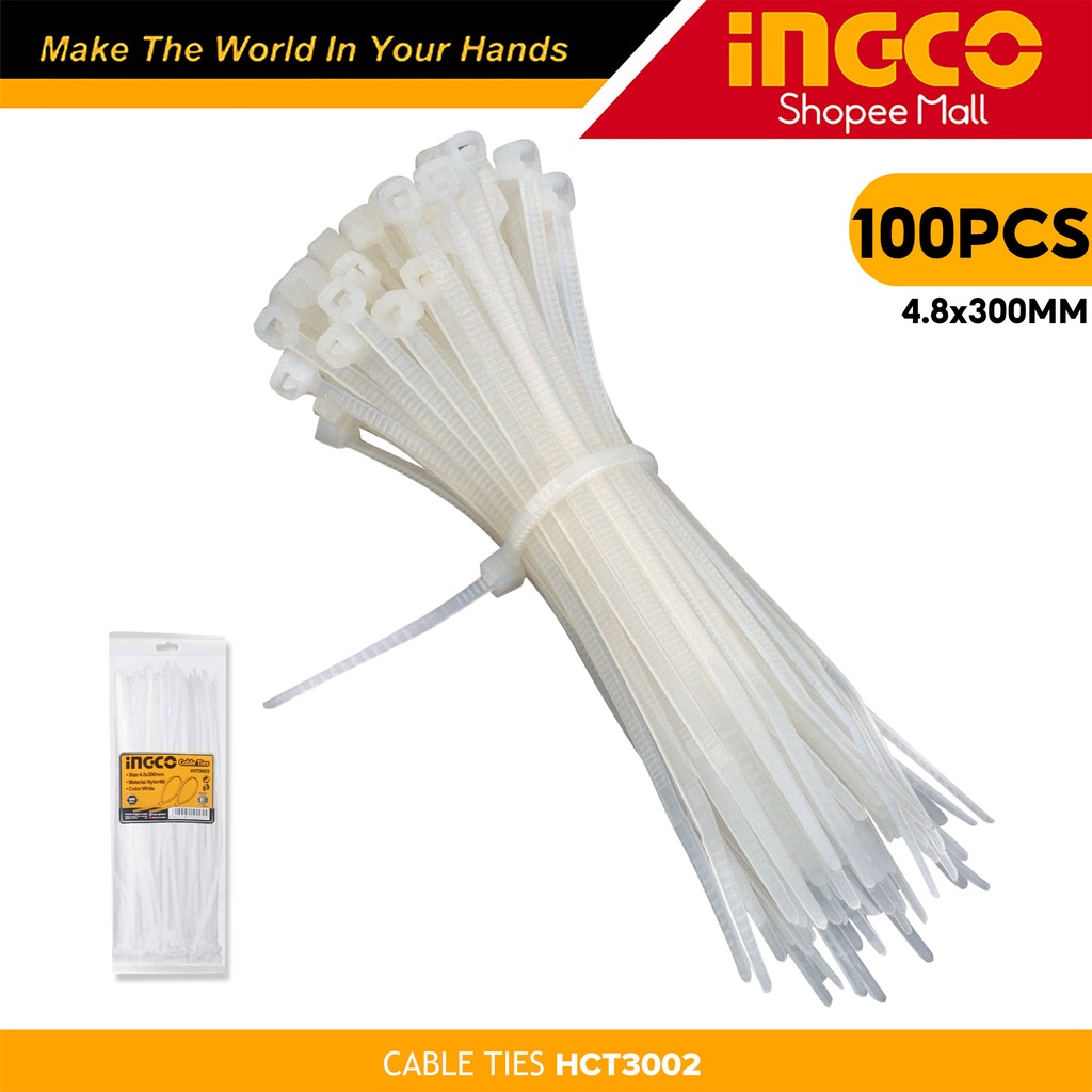 Ingco HCT3002 100Pcs White Nylon Cable Ties Set 300mm Ht2 | Shopee ...
