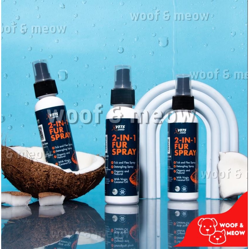 VETS CHOICE 2 in 1 Fur Spray 100mL / Tick and Flea Spray / Detangling ...