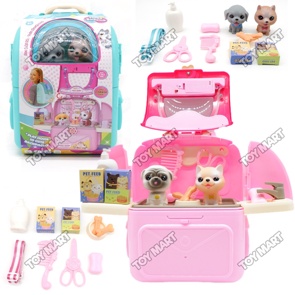 2 in 1 Puppy Pet Carrier Simulation Play Set w/ Accessories Dog ...