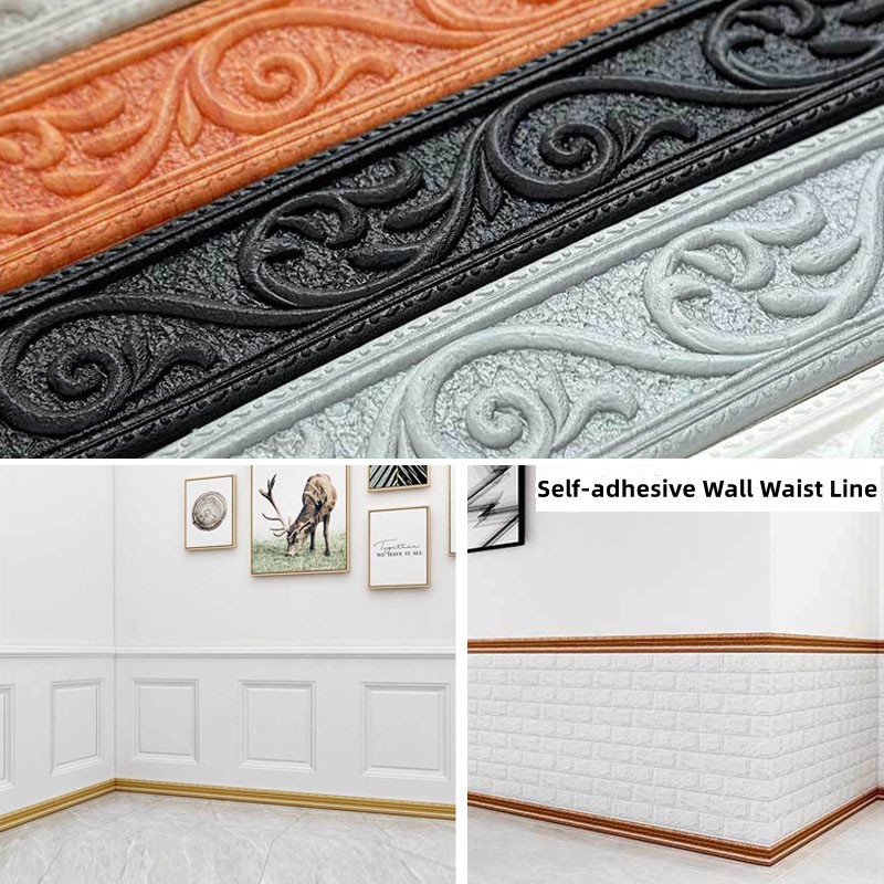 3D Self-adhesive Waistline Baseboard Wall Sticker Embossed Corner Line ...