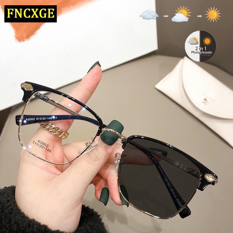 FNCXGE Graded Photochromic Eyeglasses For Women Myopia Glaases 2 in 1 Anti Radiation Eye Glasses ...