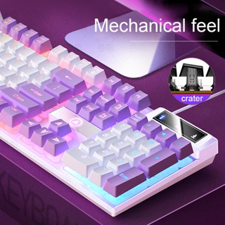 Pink Purple Gaming Keyboard and Mouse Set Mechanical Feel Girl Cute USB ...