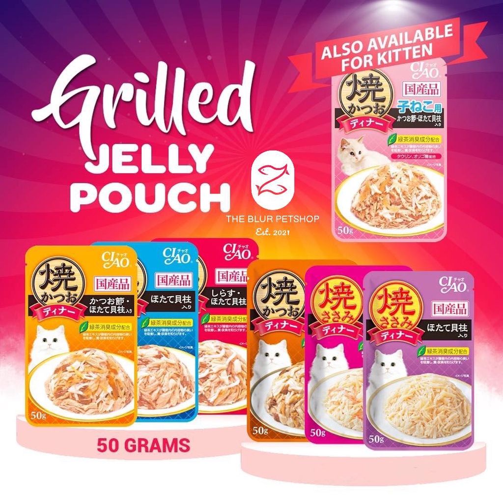 50g Ciao Inaba Grilled Jelly Pouch Cat Wet Food All Stages Adult Kitten | Shopee Philippines