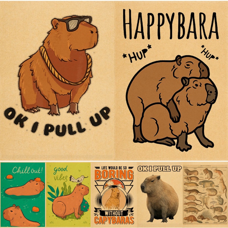 Kawaii Capybara Posters Retro Kraft Paper Room Home Bar Cafe Decor Gift ...