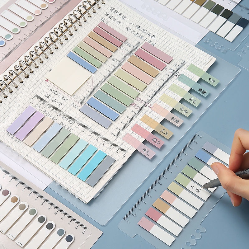2in1 Morandi Color Index Sticky Note With Ruler 200 Sheets Pad Bookmark ...
