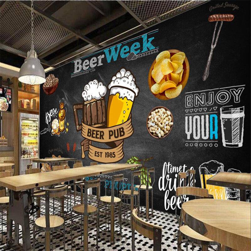your restaurant 3d adhesive wallpaper beer mural wallpaper background ...