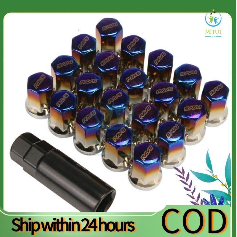 RAVE STEEL Titanium Blue Lug Nuts M12X1.5 32mm Extended Universal Car ...