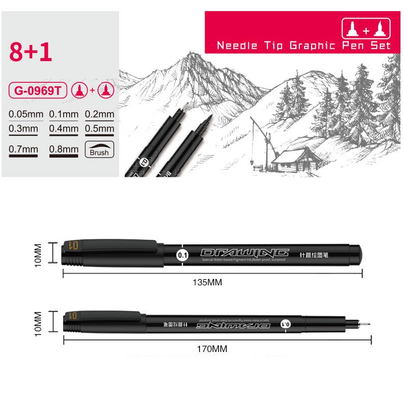 Penlab 9pcs Needle Tip Graphic Drawing Pen Set Micron Fine Liner ...