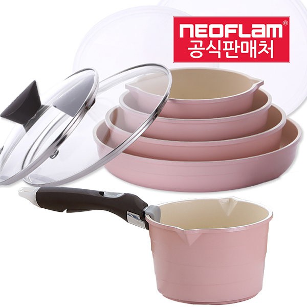 NEOFLAM PINK Detachable handle pans woks pots 9-Set / nonstick frying ...