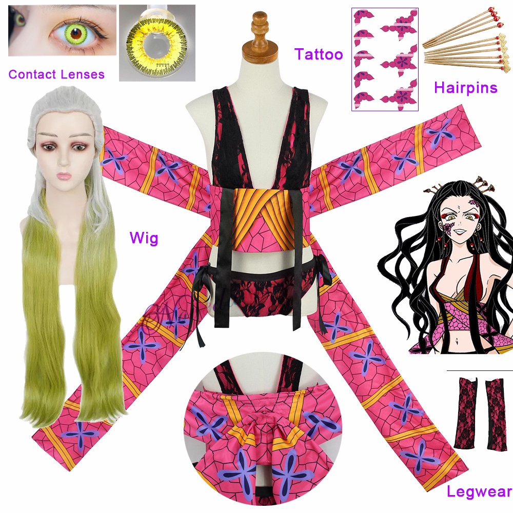 `Demon Slayer Daki Cosplay Costume Wig Hair Pins Tattoo Anime Kimetsu ...