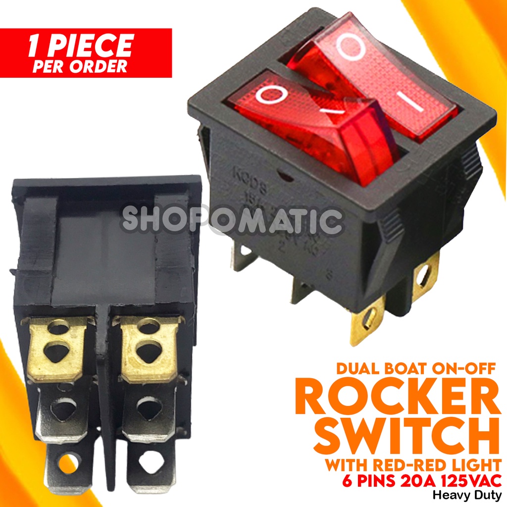 6 PINS ROCKER SWITCH ON/OFF DOUBLE RED LIGHT TOGGLE DOUBLE SPST ROCKER ...