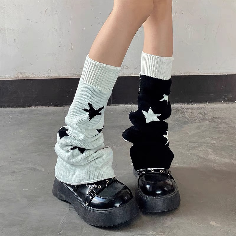 y2k hot girl subculture black star color matching socks pile pile socks ...