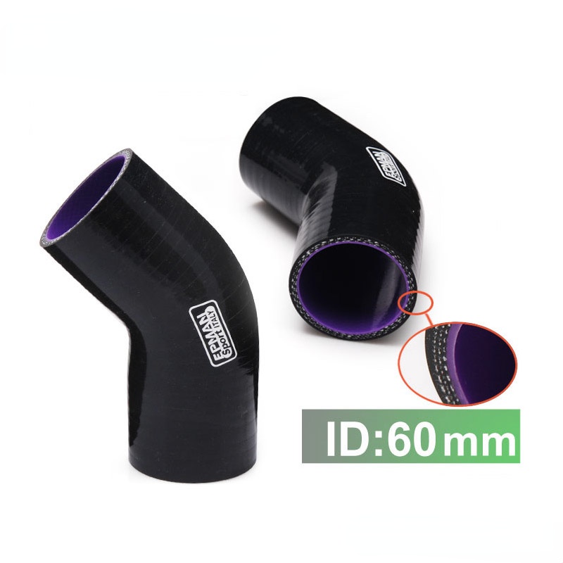 Black Universal 2.36'' 4 Ply 45 Degree Elbow Silicone Hose Coupler 60MM ...