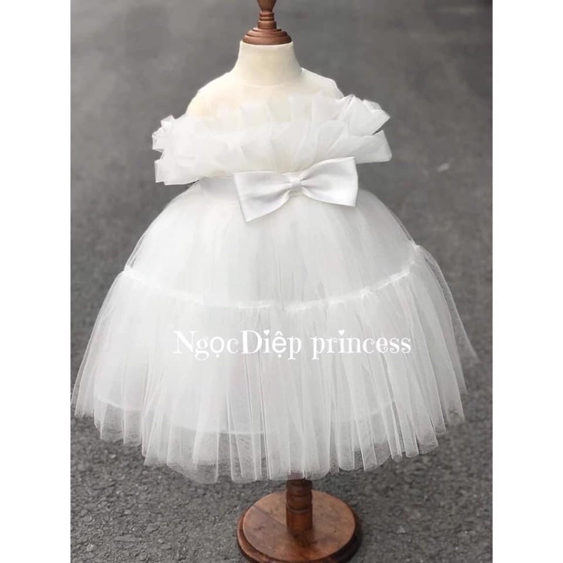 Girls' princess dress, cute white princess dress with bow waist for ...