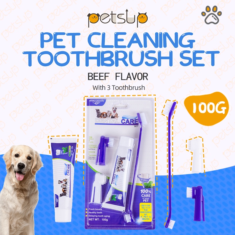 Dog Toothpaste Pet Toothbrush Toothpaste Set Dental Care Beef Flavor ...