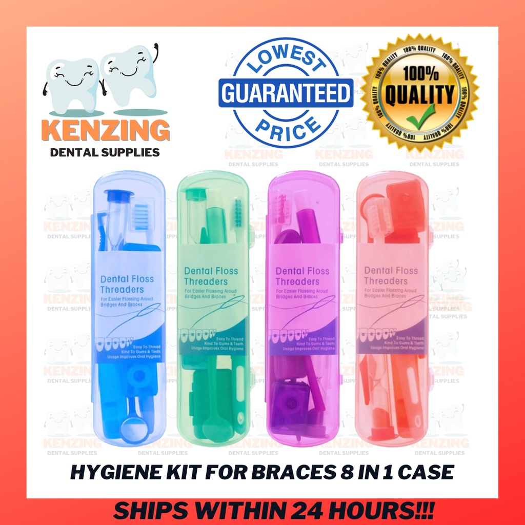 Hygiene ortho Kit for Braces 8 in 1 Case ( Pink, Blue, Green, Violet ...