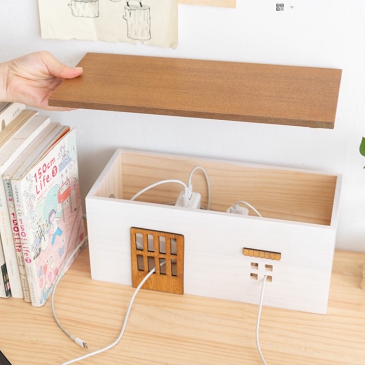 Power Strip Storage Box Cable Home Organizer Whole Piece Of Real Wood ...