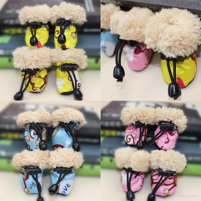 4 Pack/set Pet Winter Rain Boots Set With Fleece Liner Cartoon ...