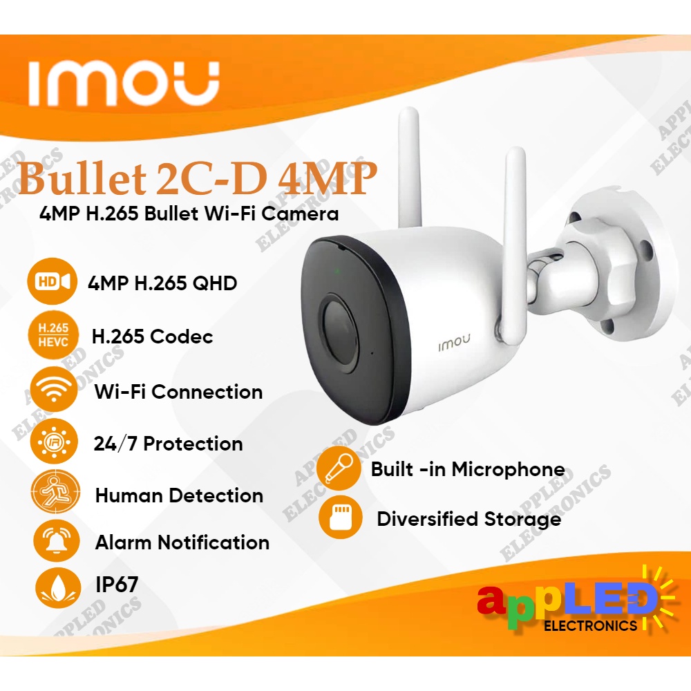 Imou Bullet 2C 4MP-D 4MP Wi-Fi Camera Dual Antenna Outdoor IP67 with ...