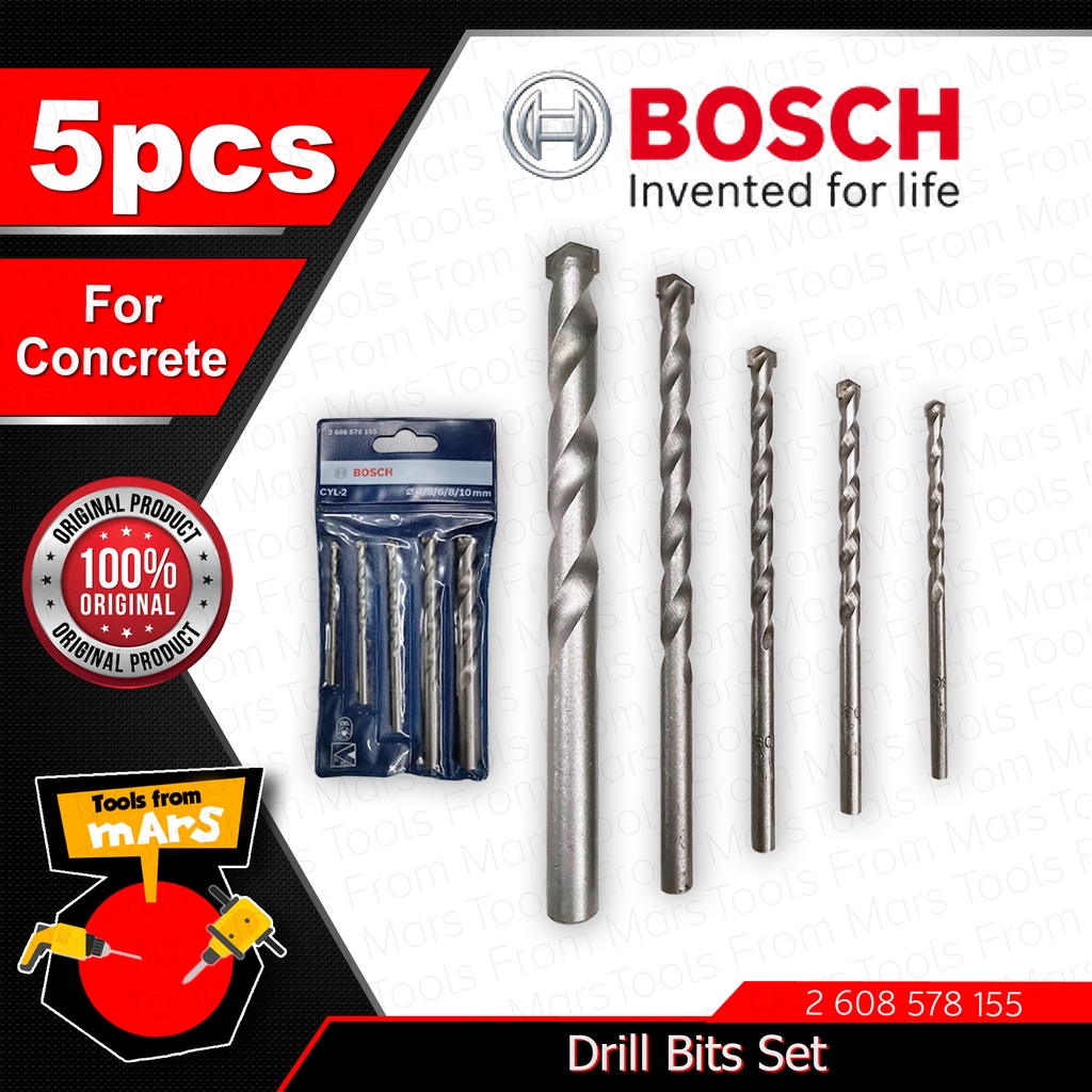 BOSCH 5pcs/Set Masonry Drill Bit 4mm 5mm 6mm 8mm 10mm CYL-2 Concrete Drill Bit Set 2608578155 ...