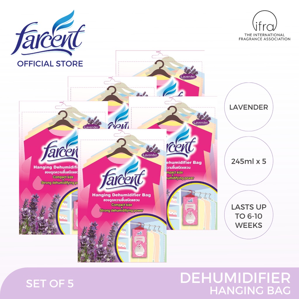 Farcent Hanging Dehumidifier Bag - Lavender Set of 5 (245ml each) | Shopee Philippines