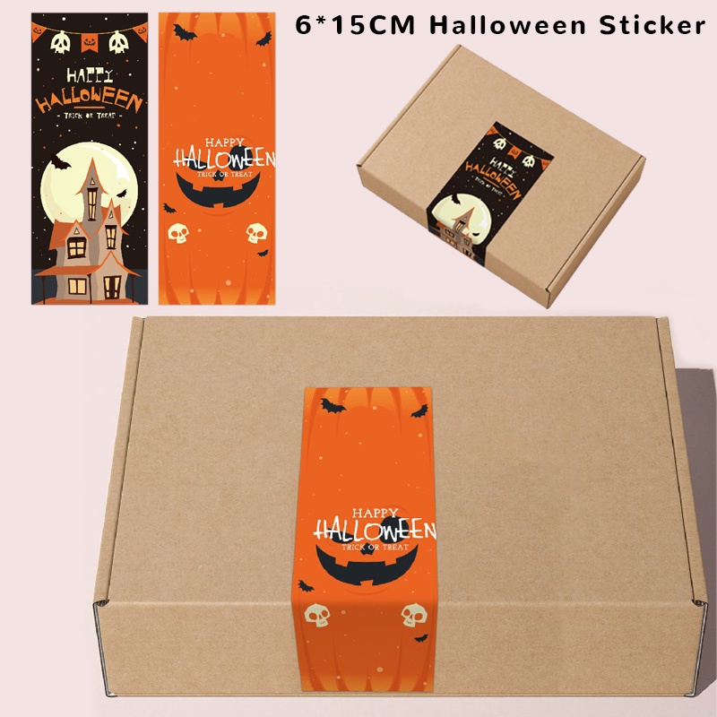 50 Pcs/Pack 6*15cm Happy Halloween Stickers Trick Or Treat Halloween ...