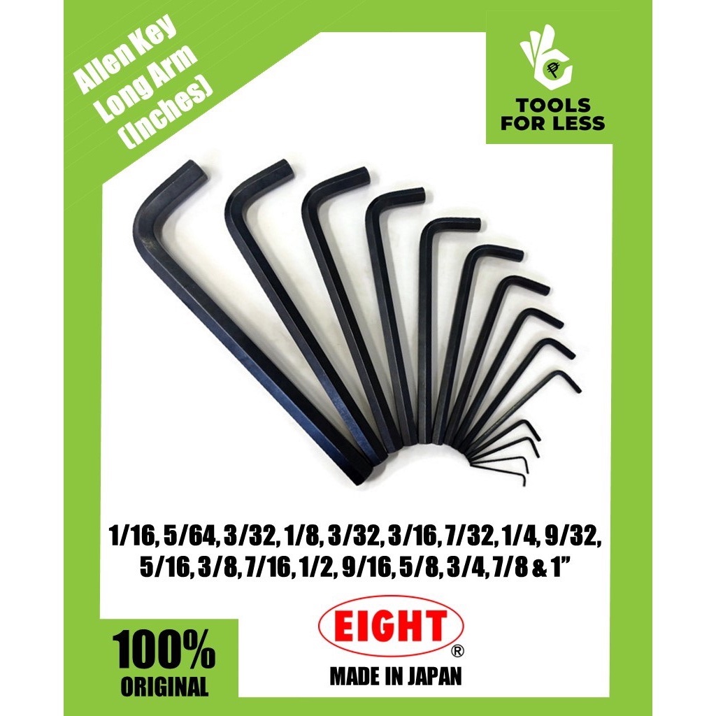 Eight Long Arm Black Hexagon Allen Wrench Inches (5/64-1/4 Model: 008 ...