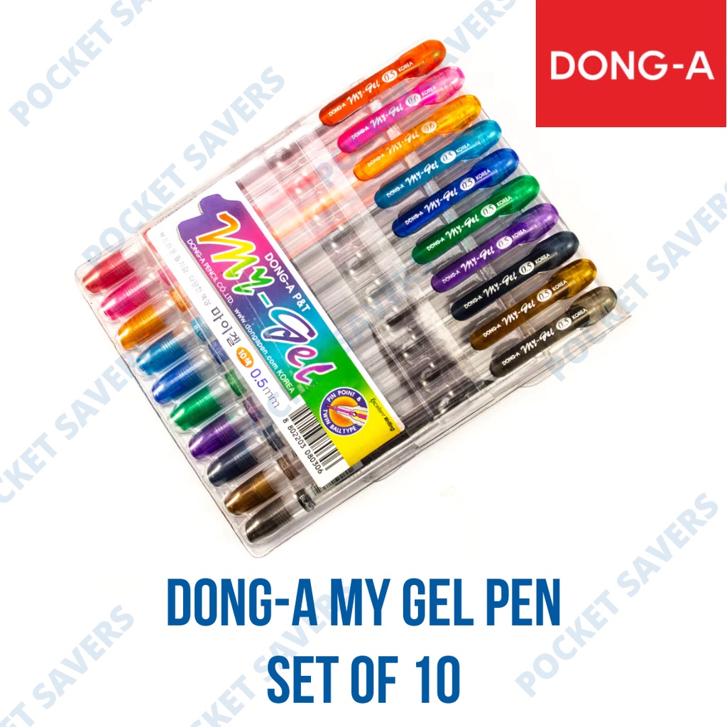 DONG-A My Gel Pen Set of 10 colors (Permanent Ink, Smooth Writing, Made ...
