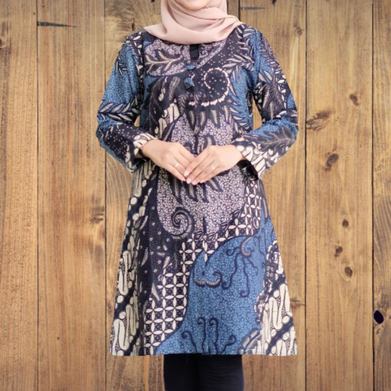 Original soft blue kate batik tunic Arta super batik office work ...