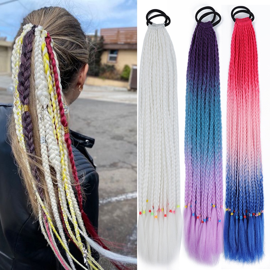 Ponytail Wig 22 Inch Colorful Braids Ponytail Colorful Dirty Ponytail ...