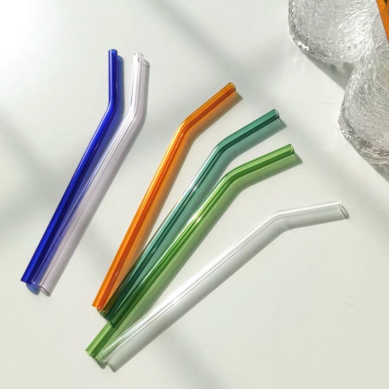 Transparent Colored Glass Bent Straws Reusable Straw Drinking Straw ...