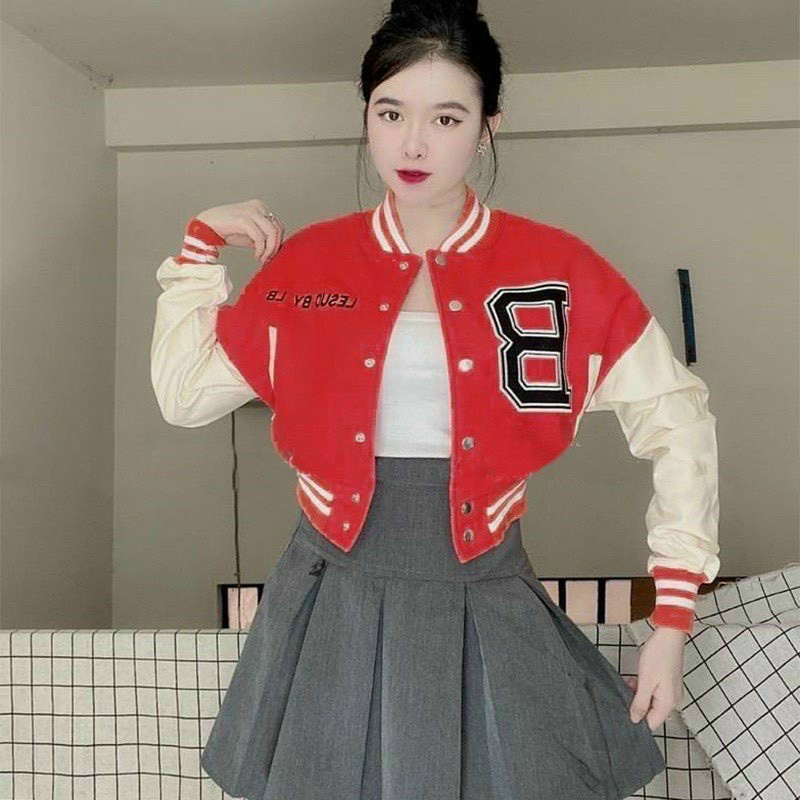 Women's B-shaped bomber crop top with batwing shape, wide white sleeves ...