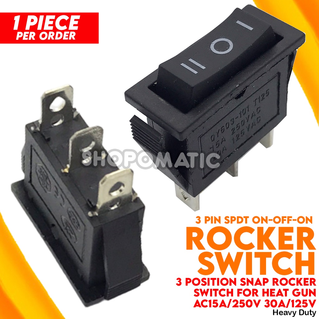 AC15A/250V 30A/125V 3 Pin SPDT ON-OFF-ON 3 Position Snap Rocker Switch ...