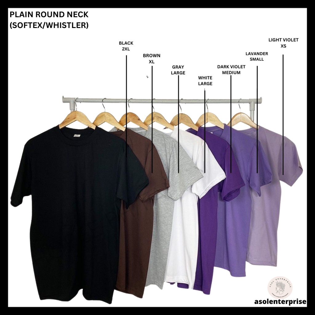 Softex Whistler | ADULT Plain Round Neck Shirt | Black Gray Brown White ...