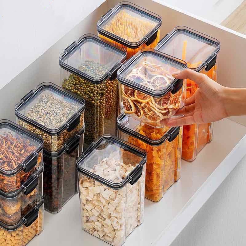 Cereal Storage Container Airtight Food Fresh Box Square Clear Sealed ...