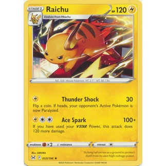 Rare Raichu Pokemon Trading Card Game Sword & Shield: Lost Origin ...