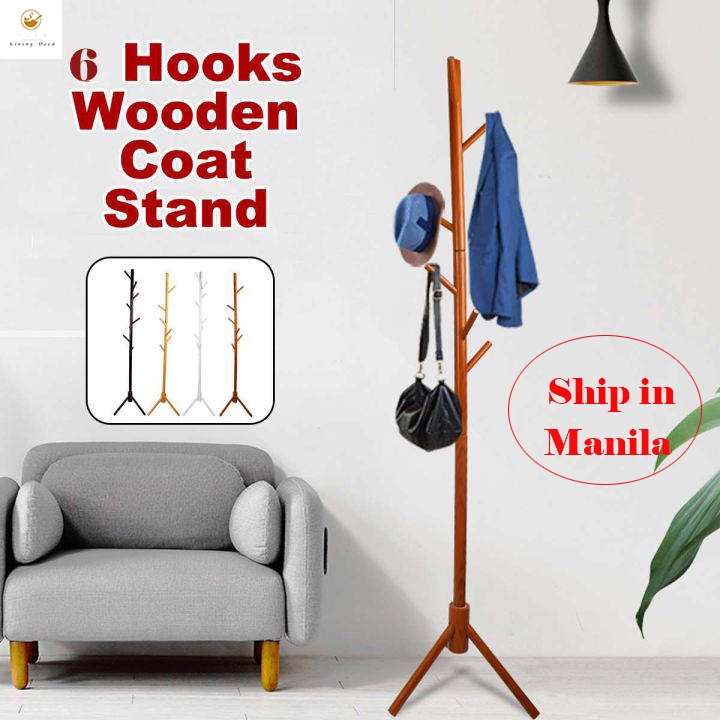 Wooden hanger multifunctional hanger floor vertical hanger 8 hook ...