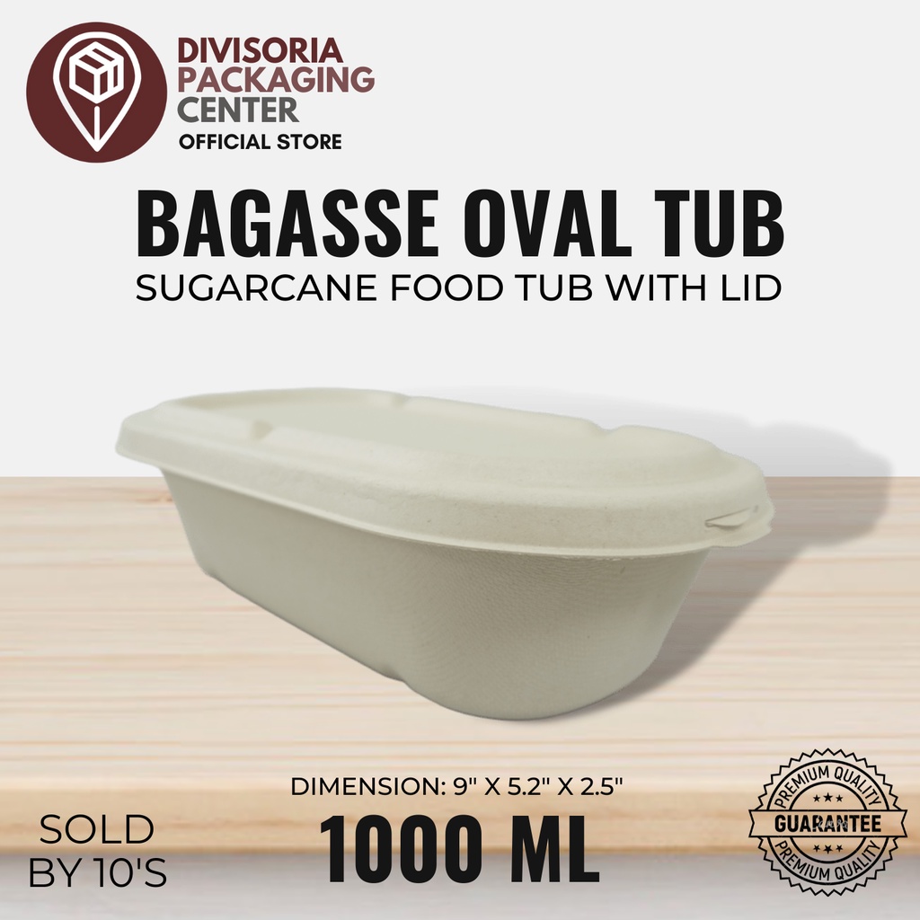 (10pcs) 1000ml Bagasse Sugarcane Deep Oval Tub w/ lid Takeout box/ Eco-Friendly Biodegradable ...