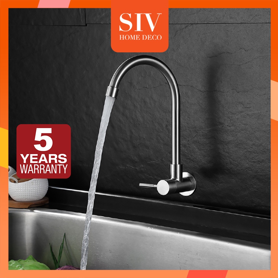Siv 304 Stainless Steel Wall Mounted Kitchen Faucet, Single Cold 5 ...