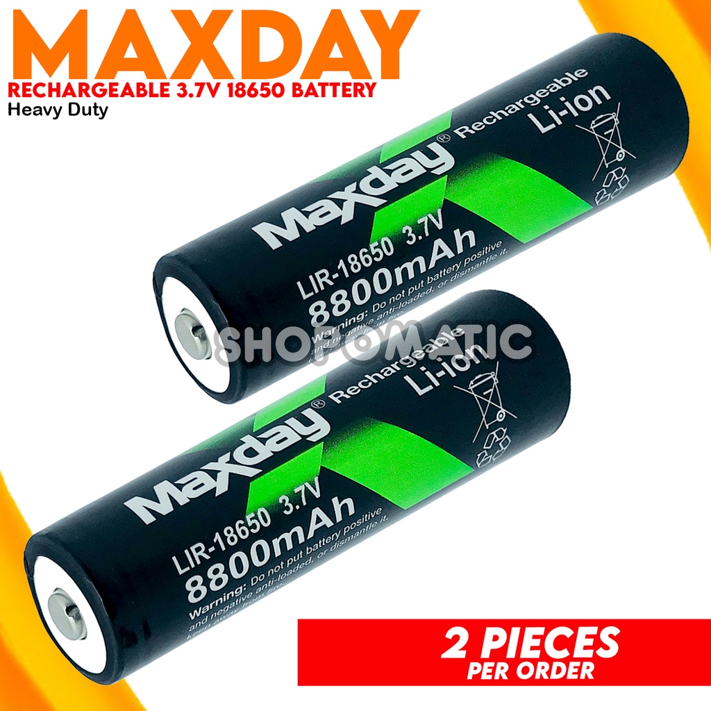 2PCS MAXDAY 18650 3.7V 8800mah Rechargeable Battery Heavy Duty | Shopee ...