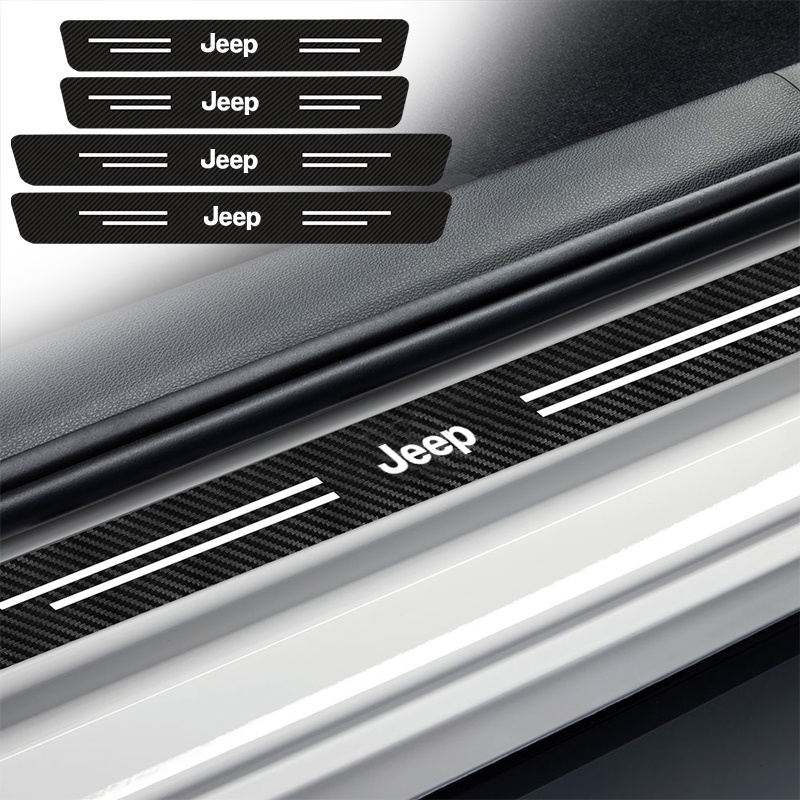 4pcs/set Car Logo Design Car Anti-stepping Stickers Carbon Fiber Car ...