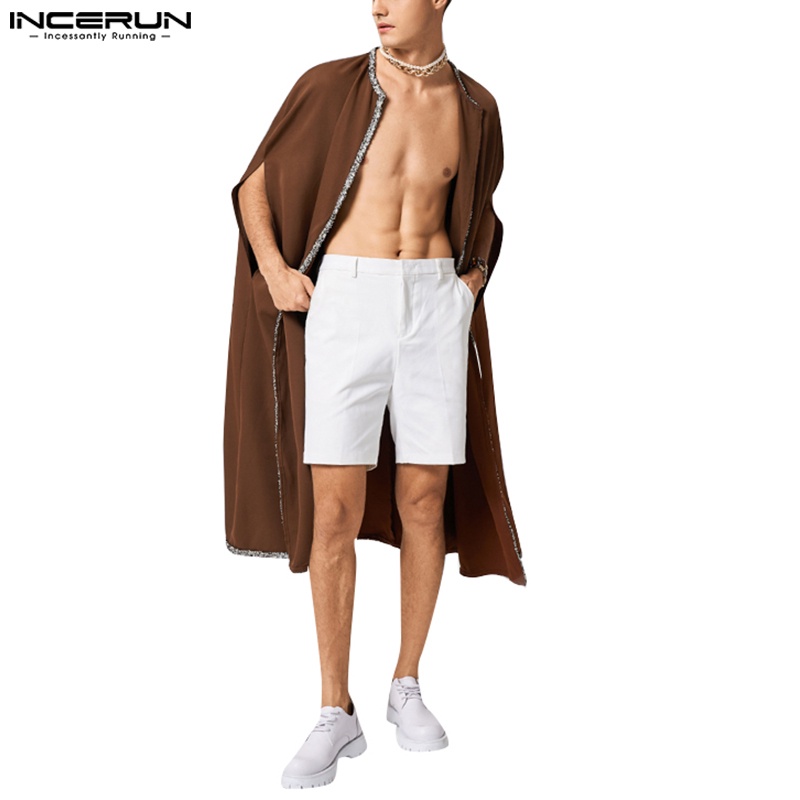INCERUN Mens Vintage Shawl Poncho Cloaks Cape Loose Long Outerwear ...