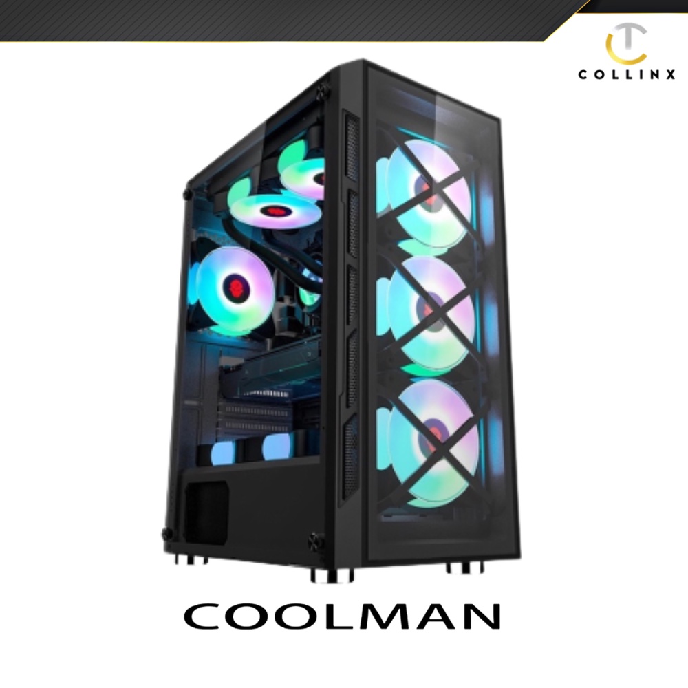 Coolman Roger Black Gaming Case | Free 3 RGB Fans | Tempered Glass ...