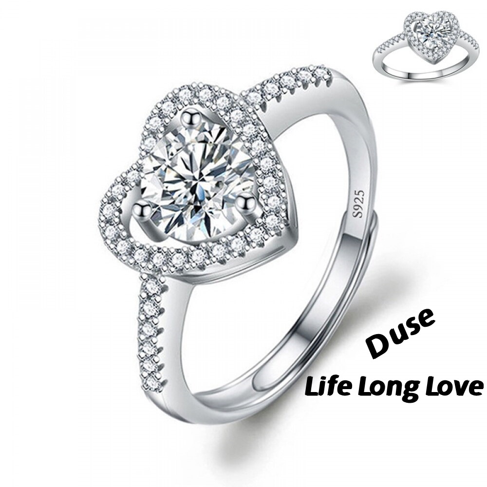 DUSE 18K Platinum Plated Wedding Rings Heart Diamond Ring Bridal ...
